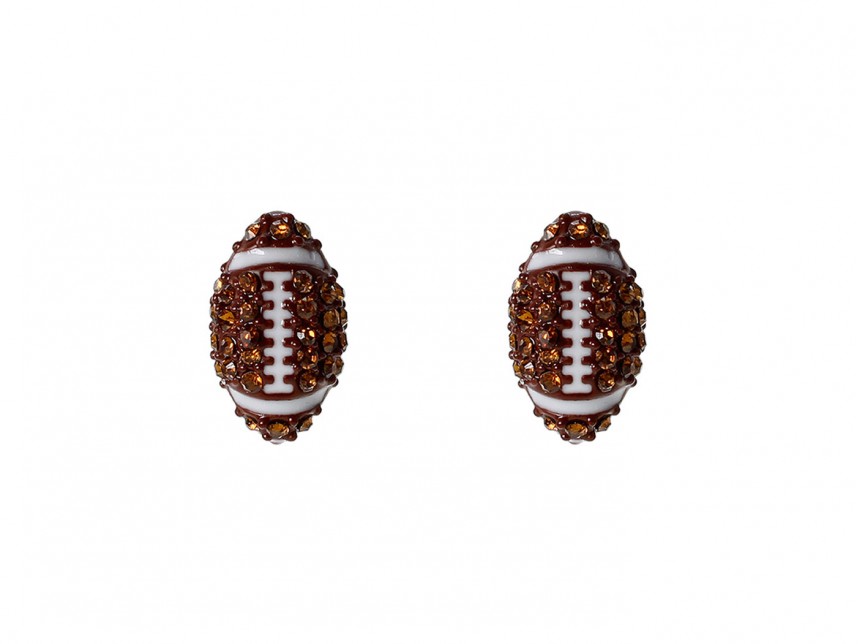 Blue White Crystal Mini Football Post Earrings - CD28711BLW