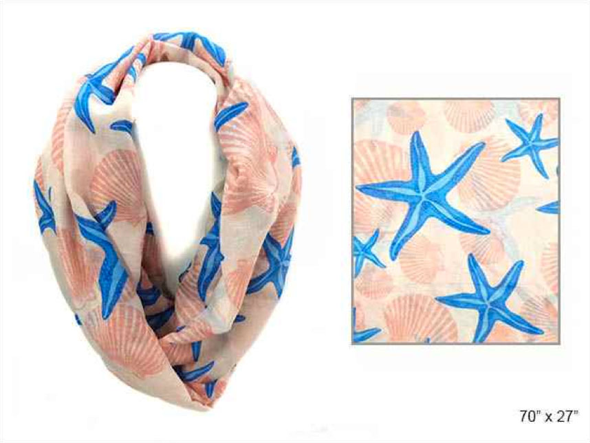 Peach Shells Starfish Infinity Scarf