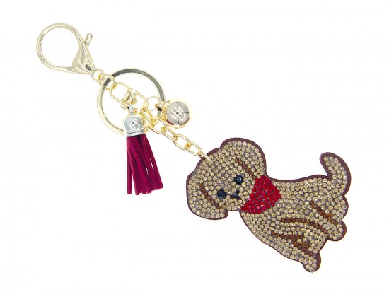 Golden Brown Crystal Dog Puffy Key Chain - RM31222BRN