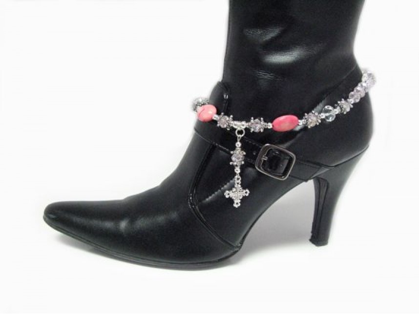 Pink Crystal Silver Cross Charm Shoe Boot Jewelry