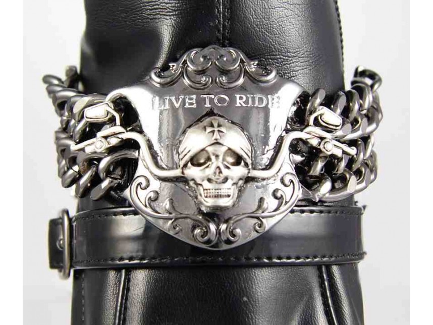 Gunmetal "Live to Ride" Skull with Handlebars Shoe Boot Jewelry