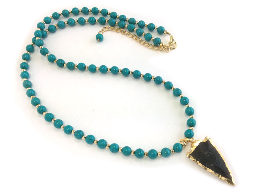 Turquoise Stone Bead Arrowhead Necklace - YF29115TRQ