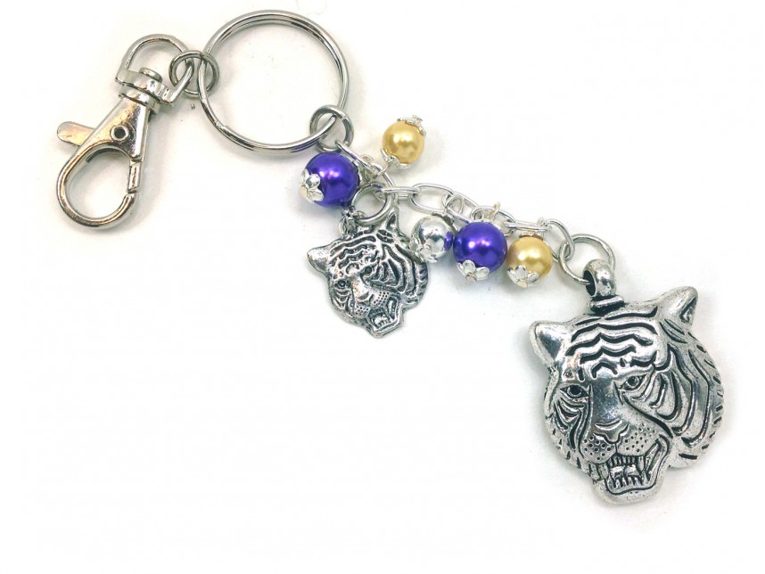 Purple Gold Tiger Head Key Chain - YF30261PGL
